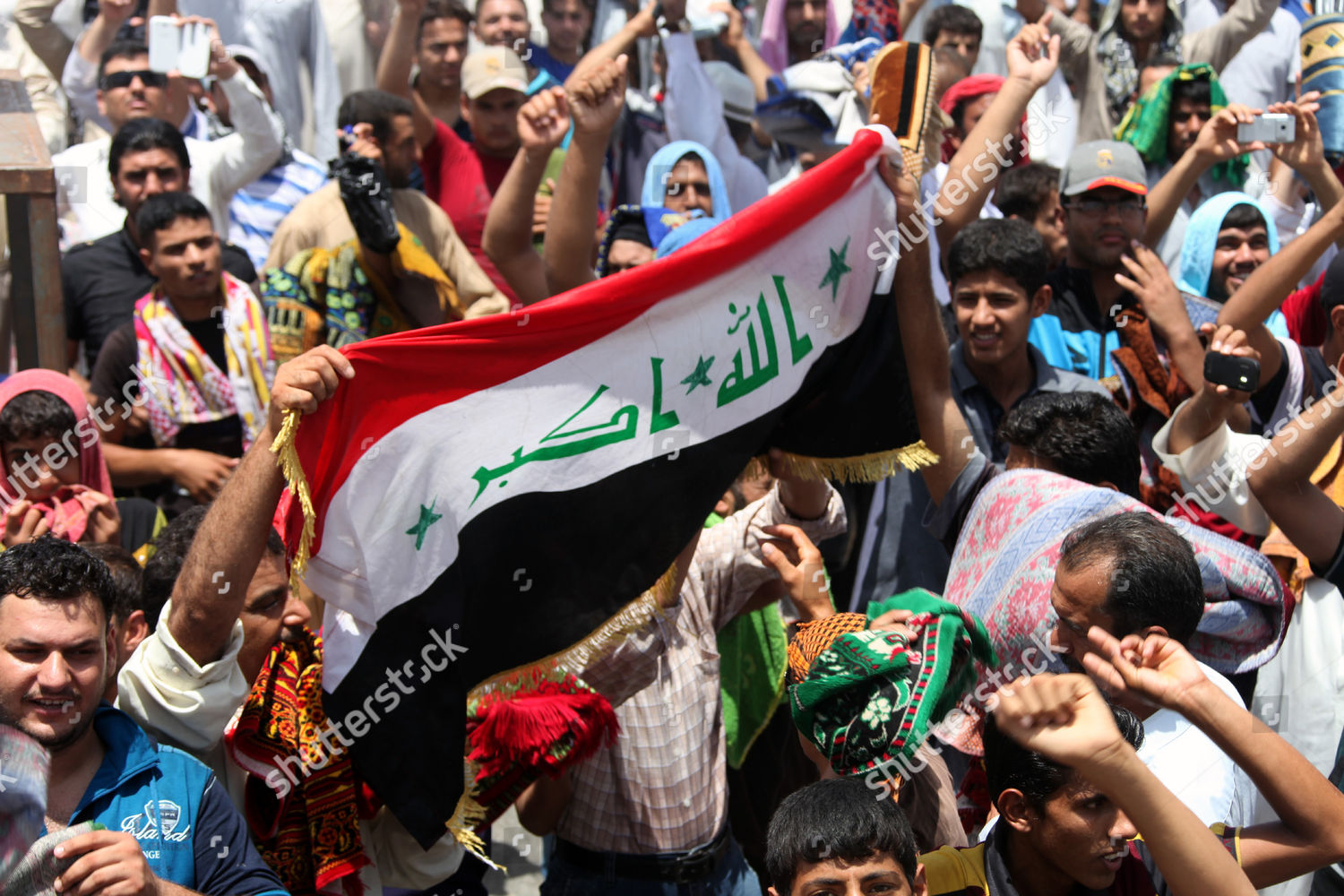 Iraqi Sunni Protesters Wave Iraqi National Editorial Stock Photo ...