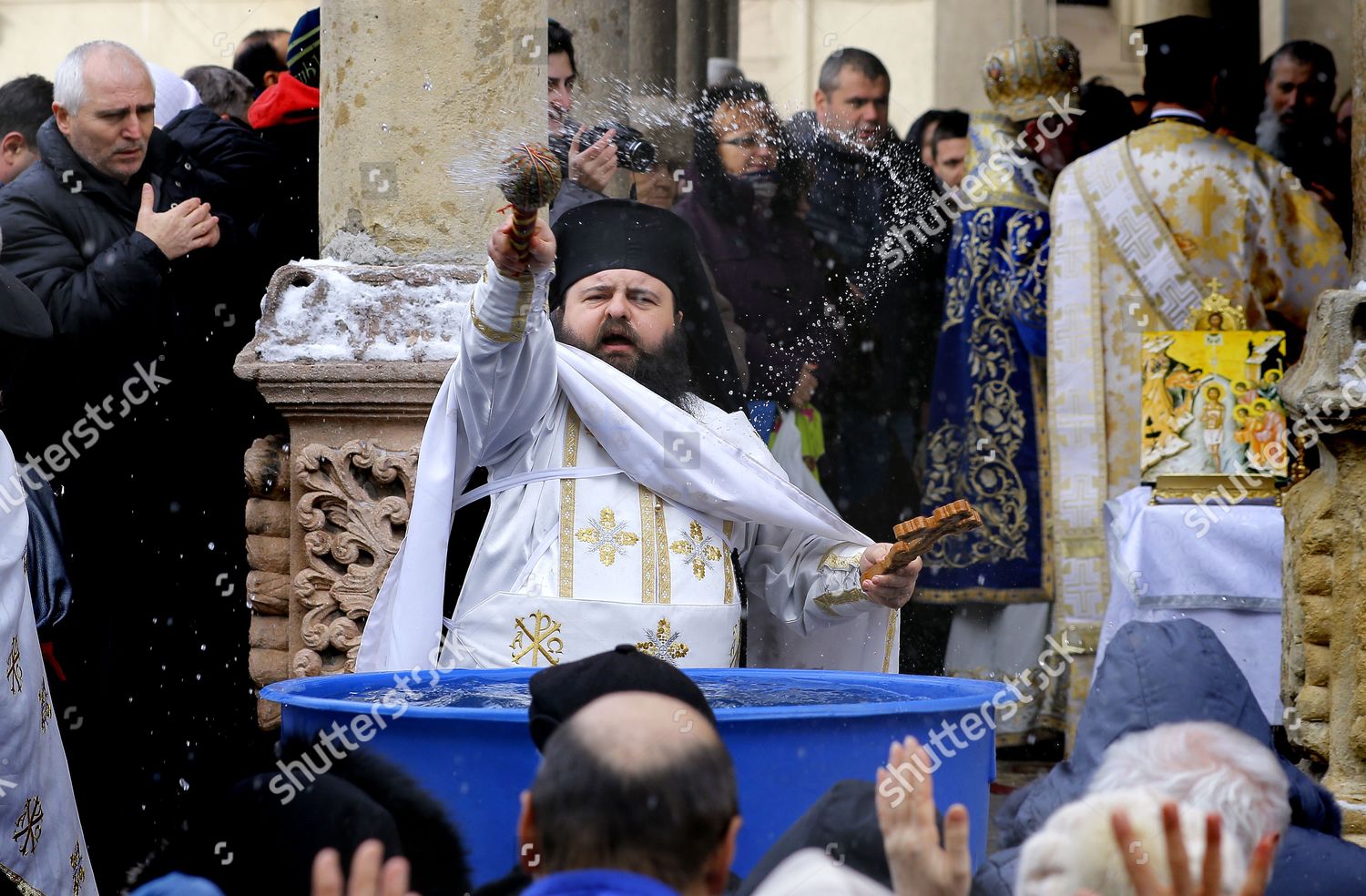 Romanian Orthodox Priest Sprinkles Holy Waters Editorial Stock Photo ...