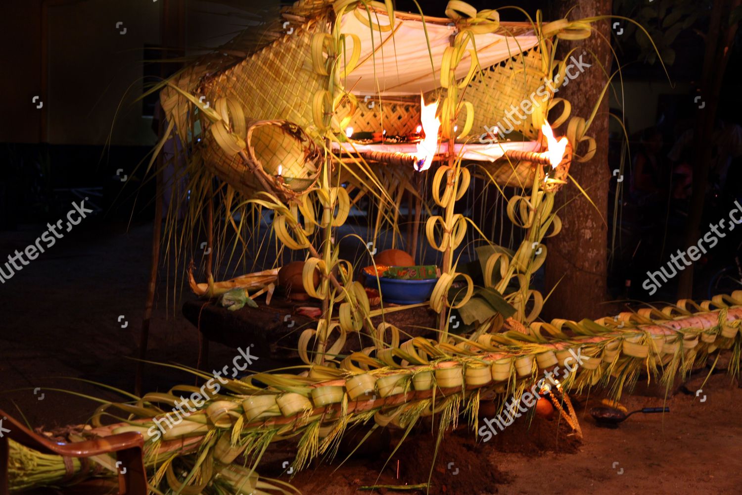 Altar Coconut Leaves Offerings Deities Torches Editorial Stock Photo ...