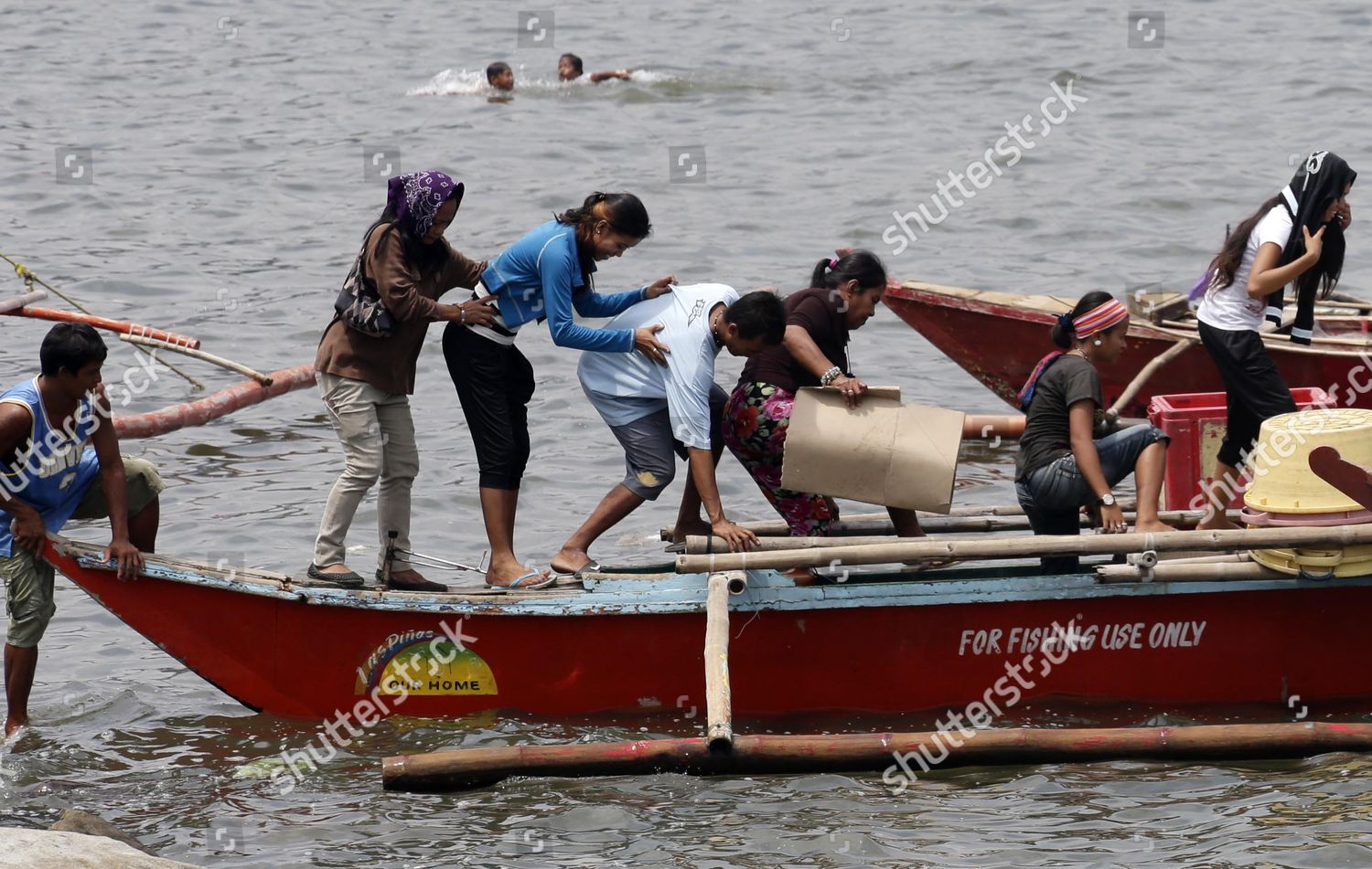 Filipinos Aboard Motorized Banca Boat During Editorial Stock Photo ...
