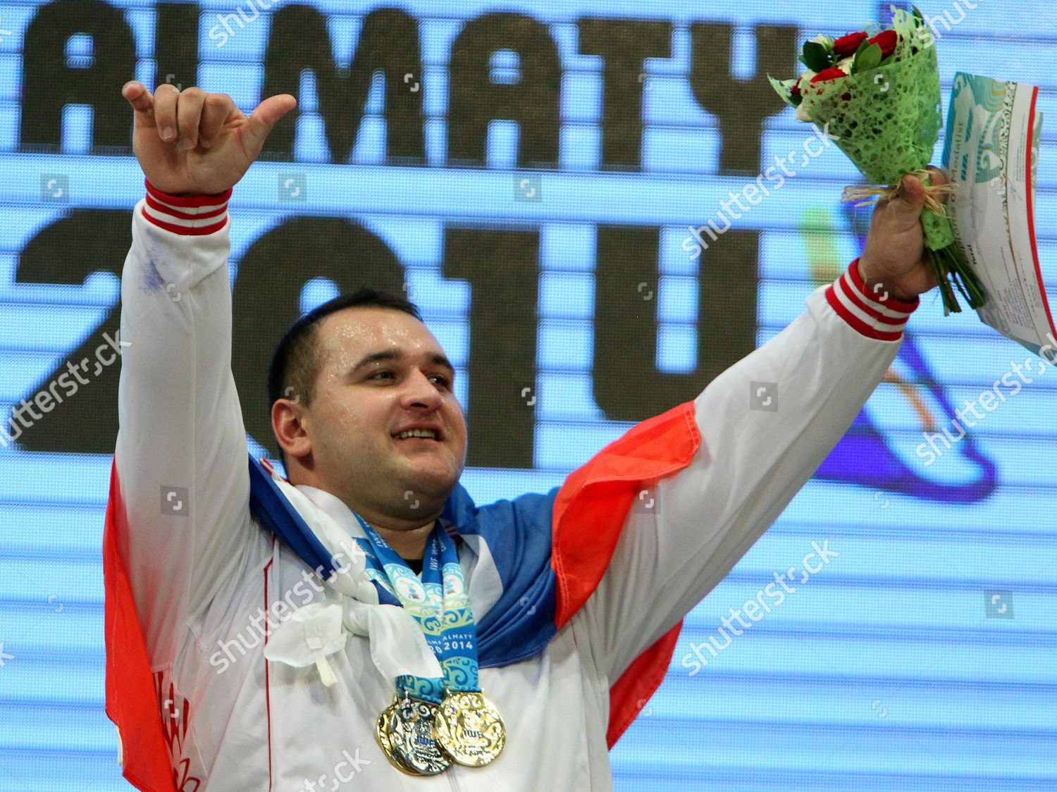 Russias Ruslan Albegov Celebrates On Podium Editorial Stock Photo ...
