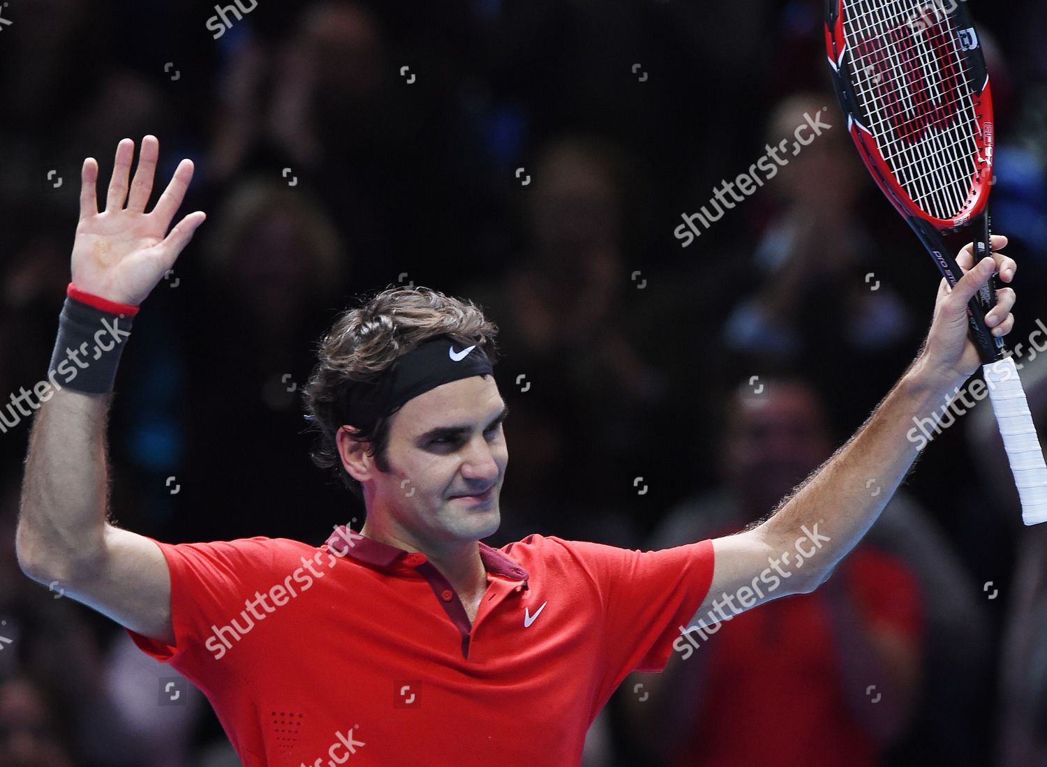 Switzerlands Roger Federer Reacts Foliowing His Editorial Stock Photo ...