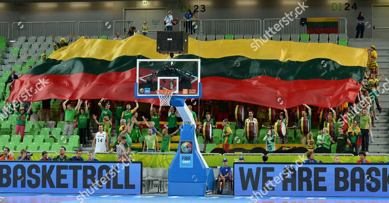 Lithuanian Fans Wave Huge Flag During Editorial Stock Photo - Stock ...