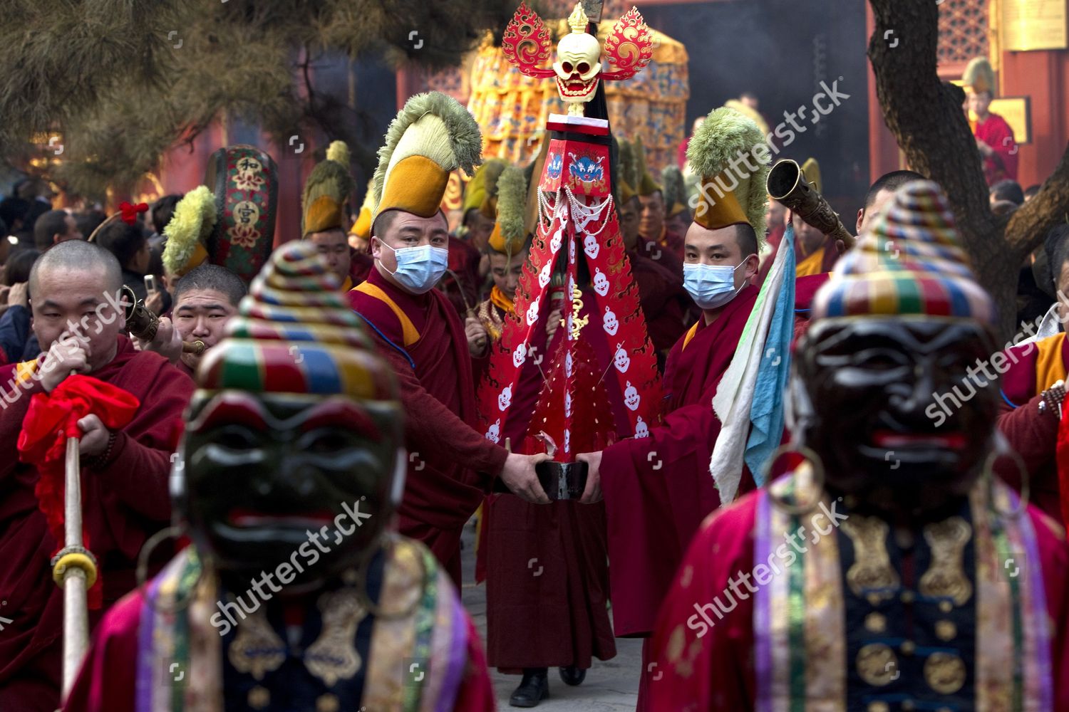 Tibetan Monks Carry Skull Effigy Procession Editorial Stock Photo ...