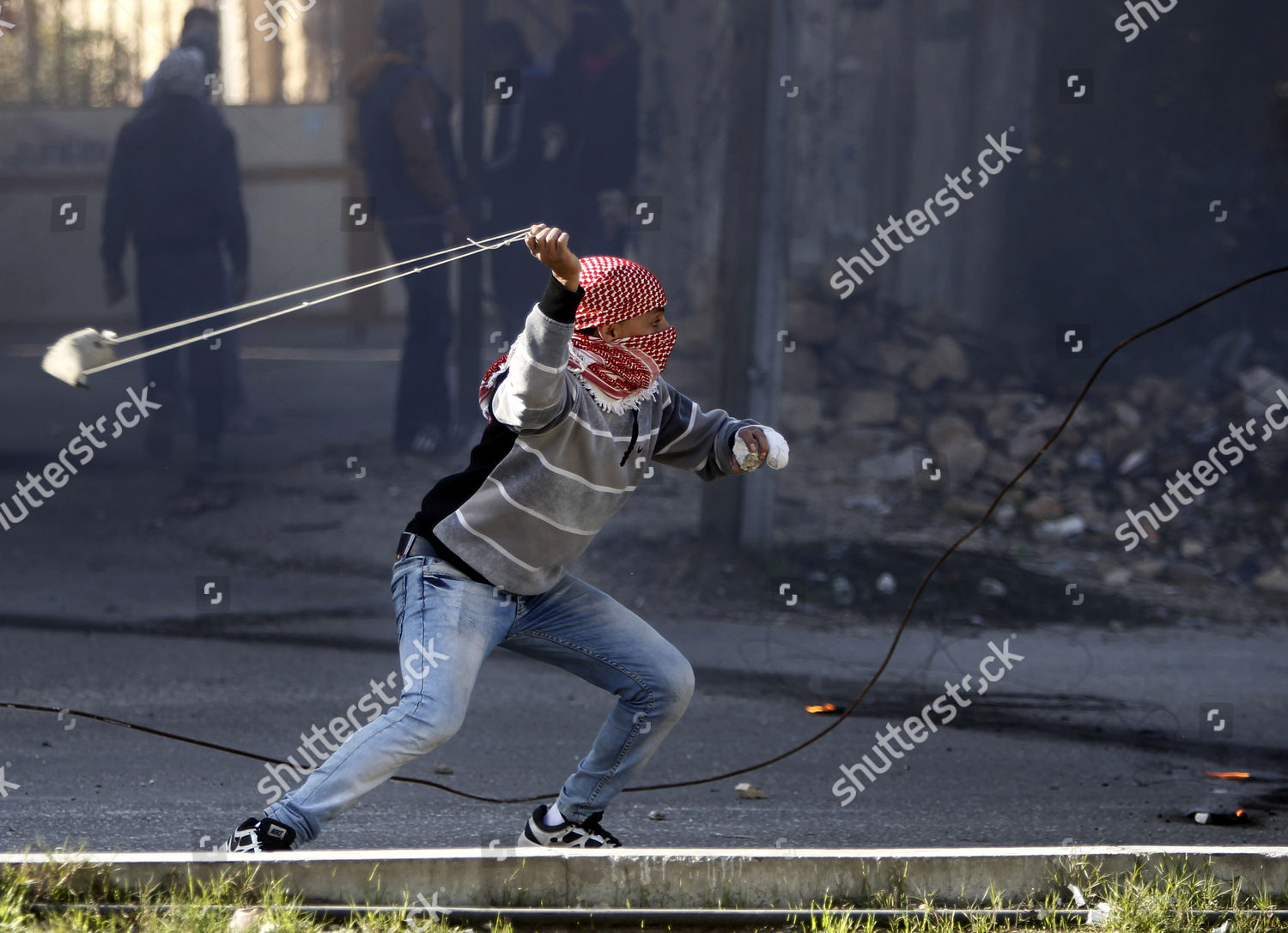 Palestinian Uses Sling Hurl Stones Toward Editorial Stock Photo - Stock ...