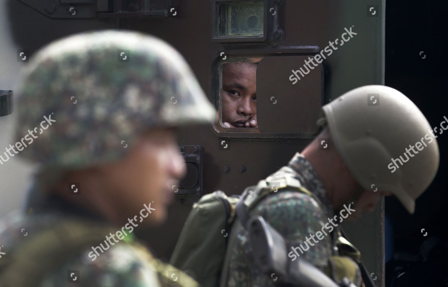 Filipino Army Soldier Peers Armored Personnel Editorial Stock Photo ...
