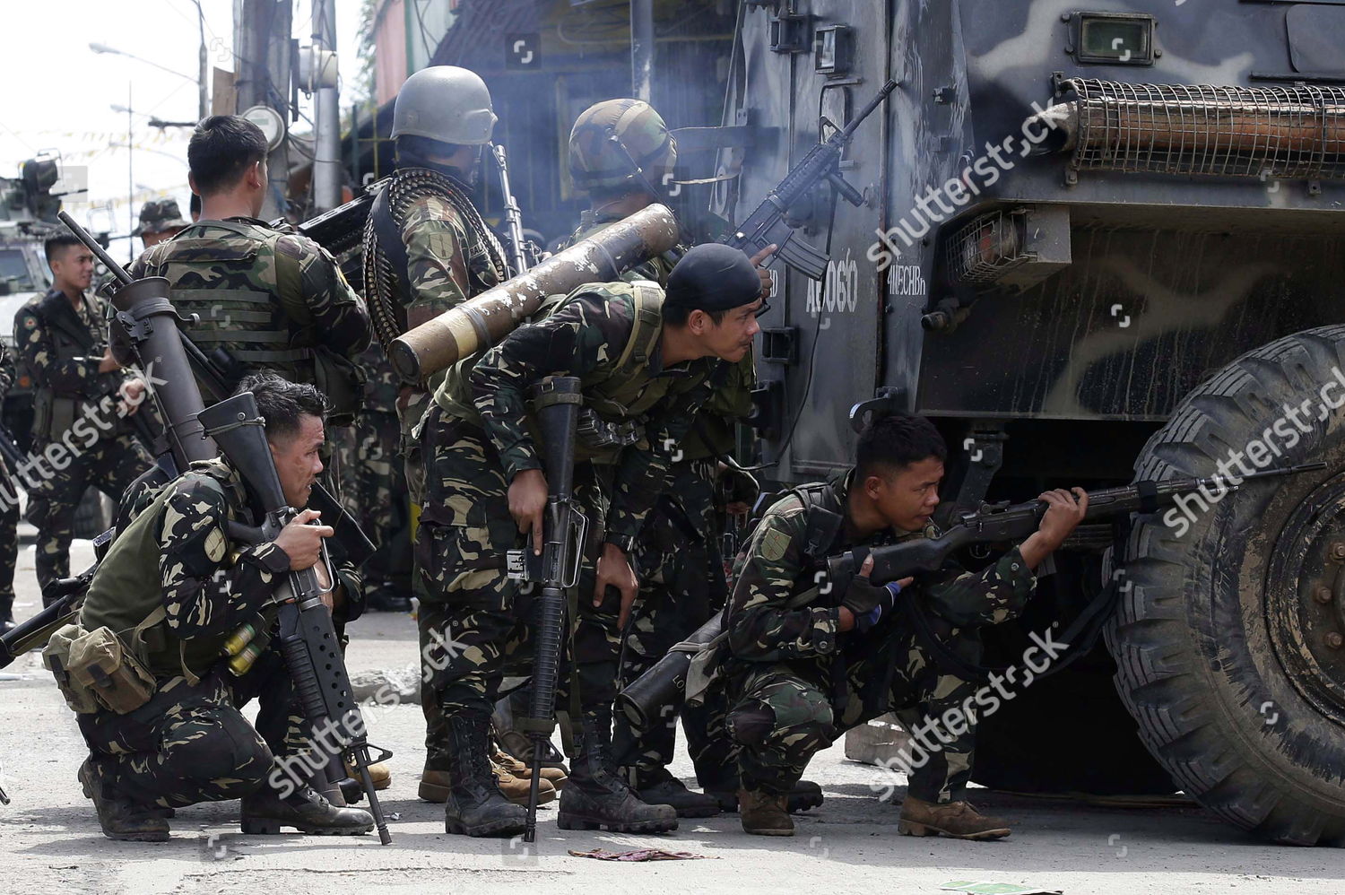 Filipino Soldier Take Positions Behind Armoured Editorial Stock Photo ...