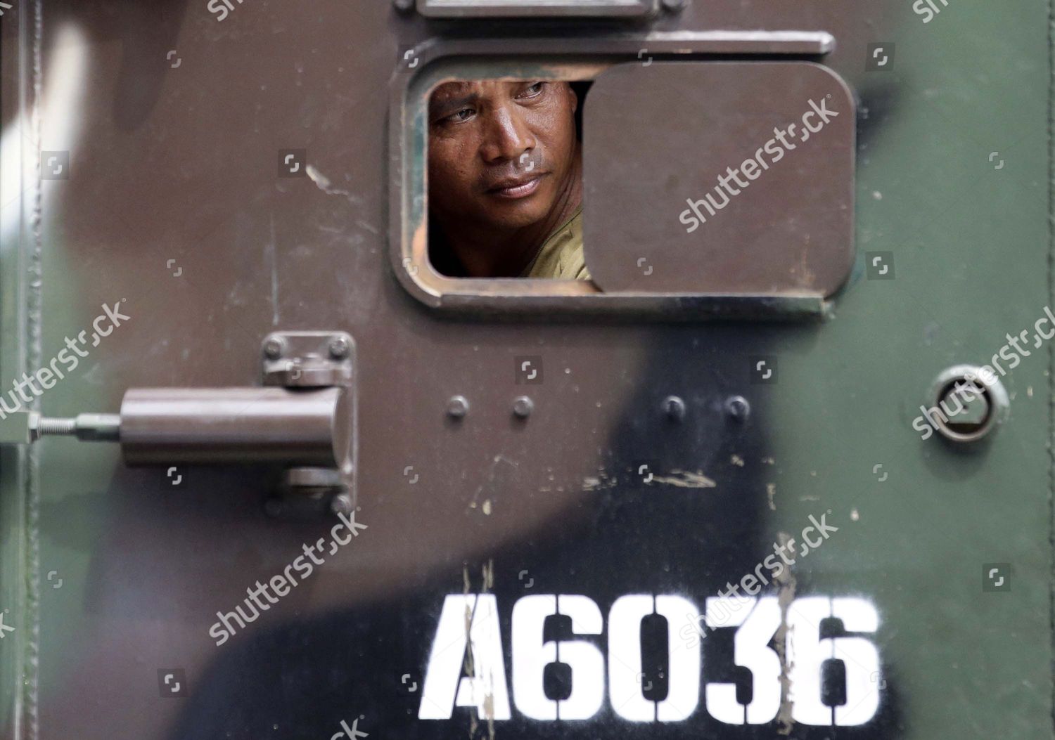 Filipino Army Soldier Peers Armored Personnel Editorial Stock Photo ...