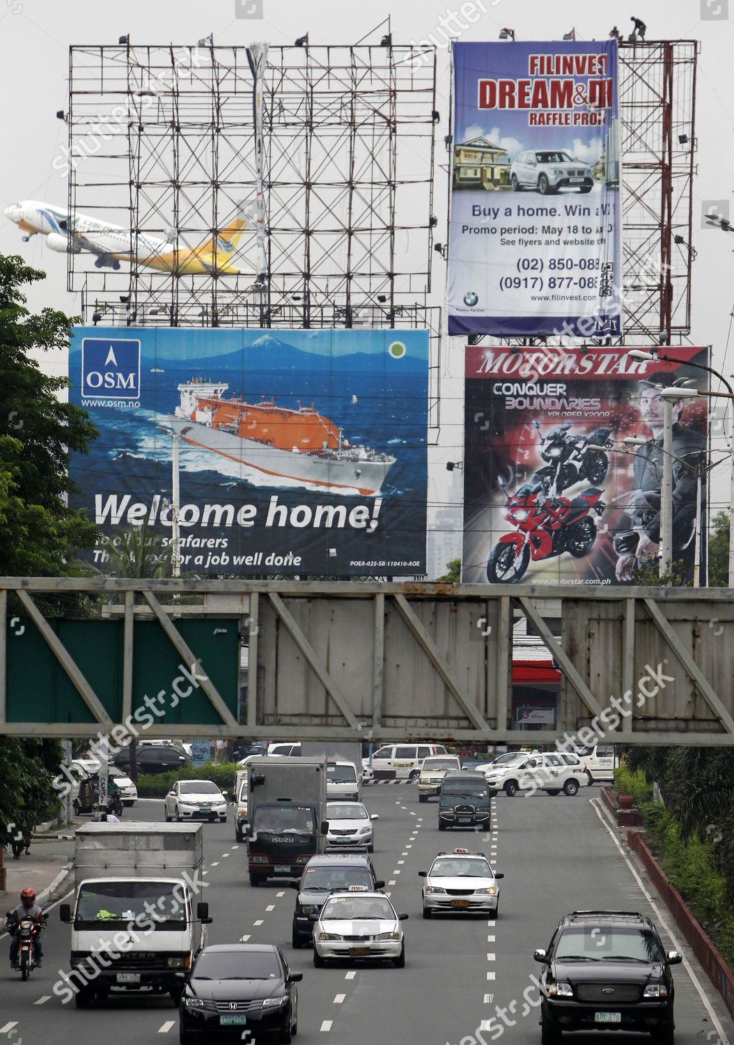 Filipino Workers On Top Billboard Take Editorial Stock Photo - Stock ...