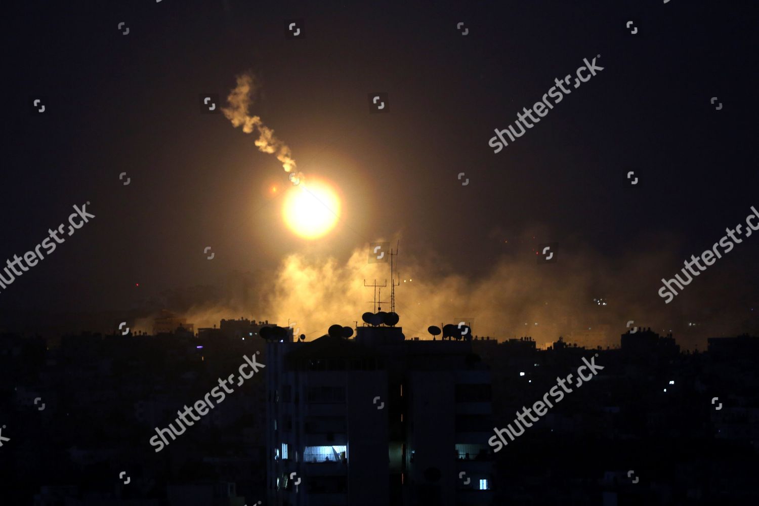 Israeli Army Flare Illuminating Sky Above Editorial Stock Photo - Stock ...