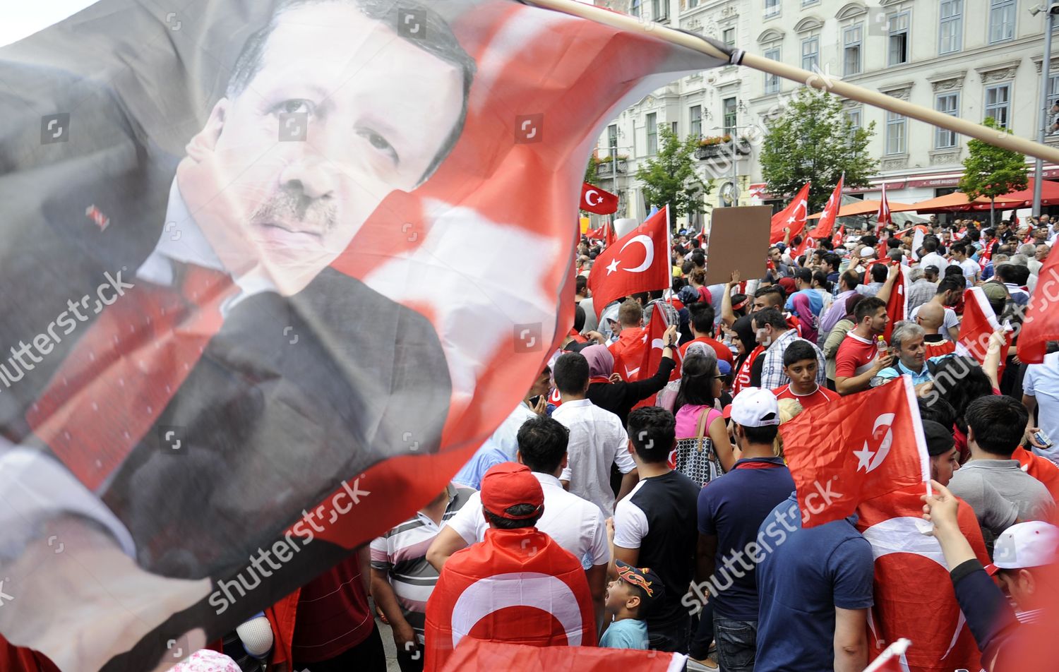 Demonstrators Carry Turkish National Flags Erdogan Editorial Stock ...