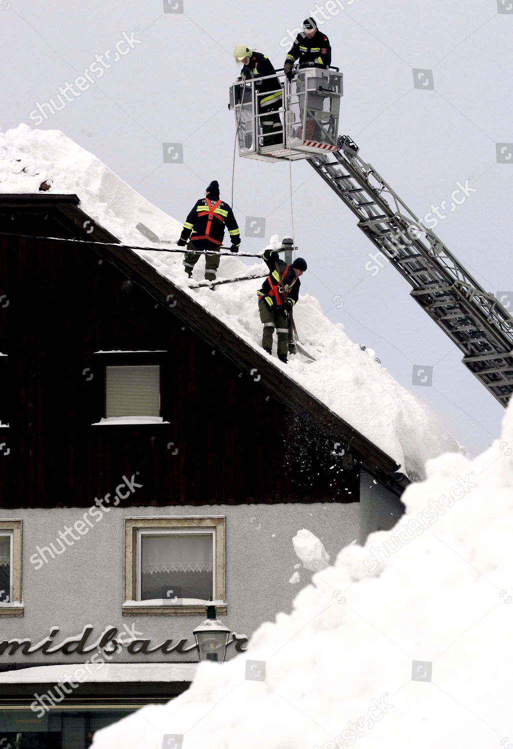 Austrian Firefighters Clear Roof Building Snow Editorial Stock Photo ...