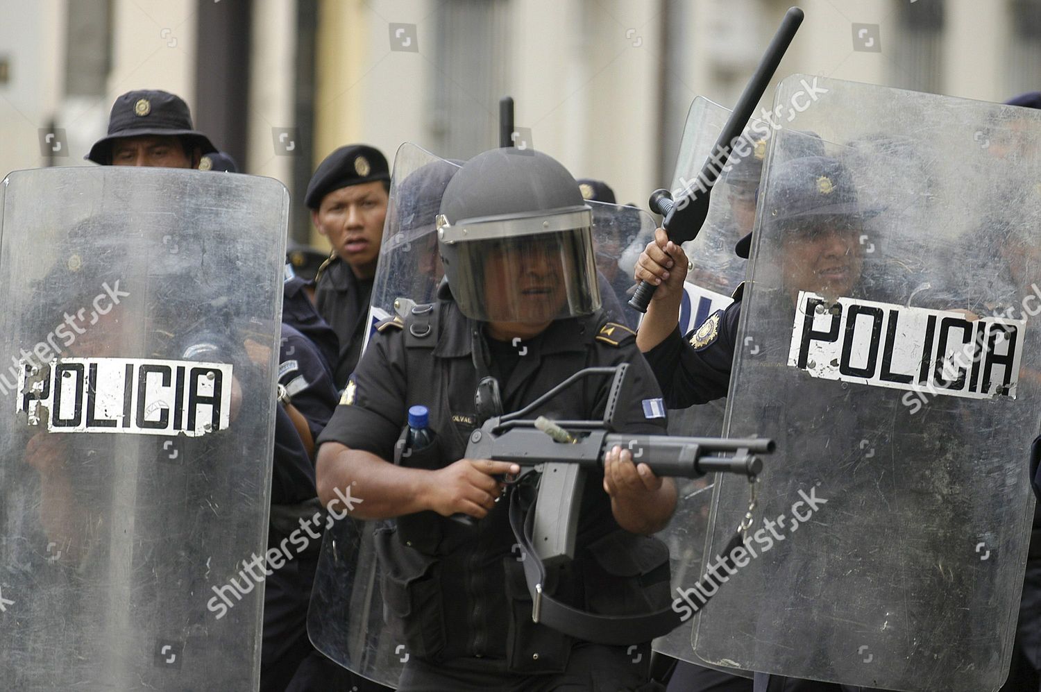 Guatemalan Police Officers Throw Tear Gast Editorial Stock Photo ...