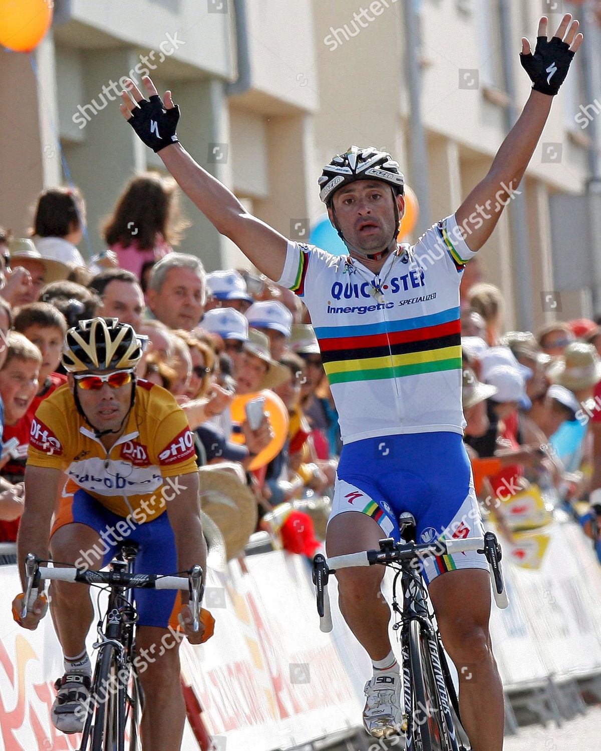 Italian Cyclist Paolo Bettini R Celebrates Editorial Stock Photo ...