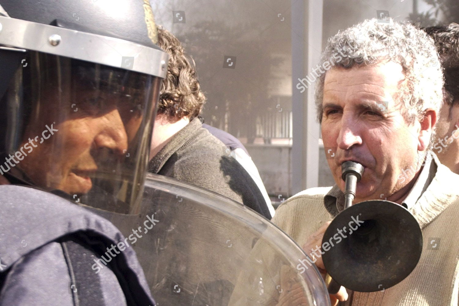 Man Blows Bugle Facing Riot Control Editorial Stock Photo - Stock Image ...