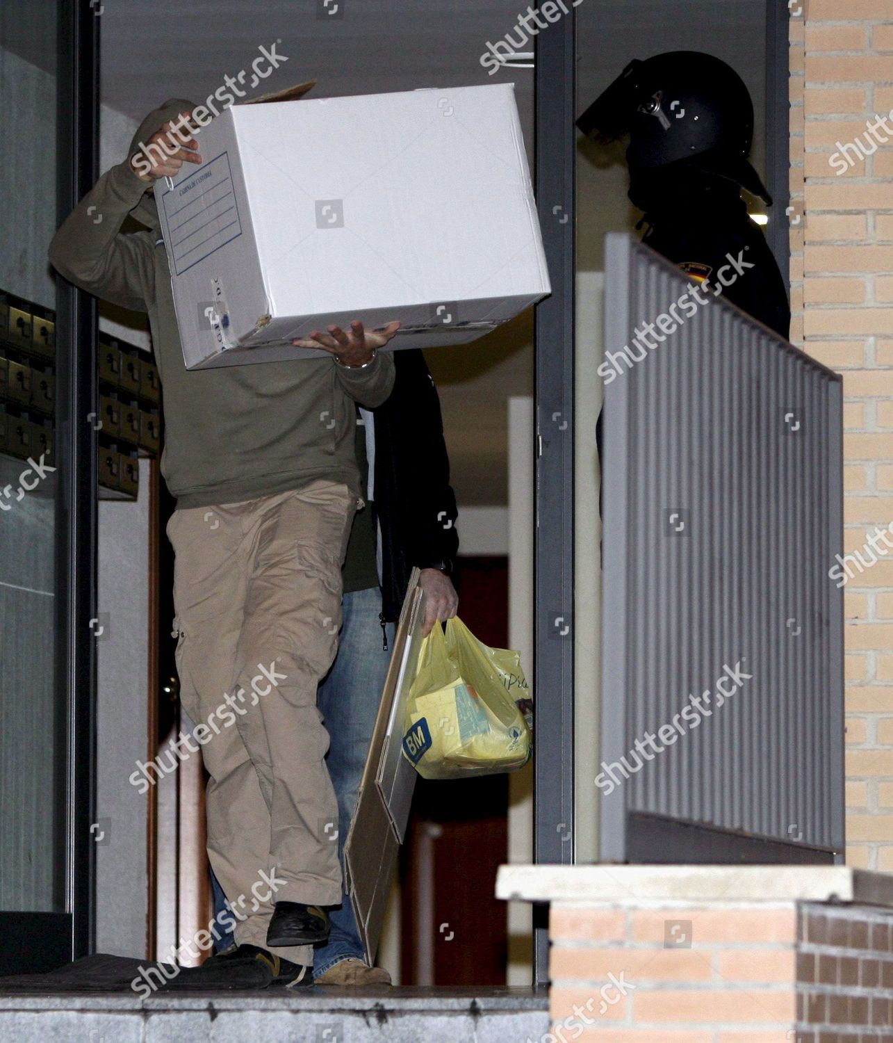 Policeman Carries Box Confiscated Material Following Editorial Stock ...