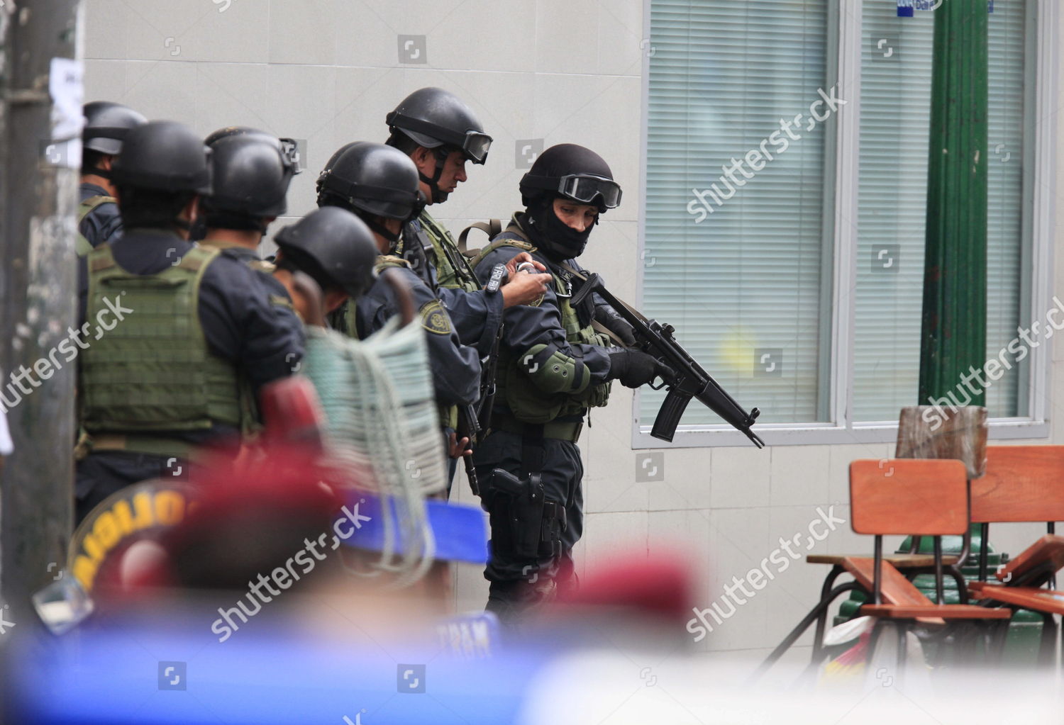 Peruvian Policemen Take Position Front Office Editorial Stock Photo ...