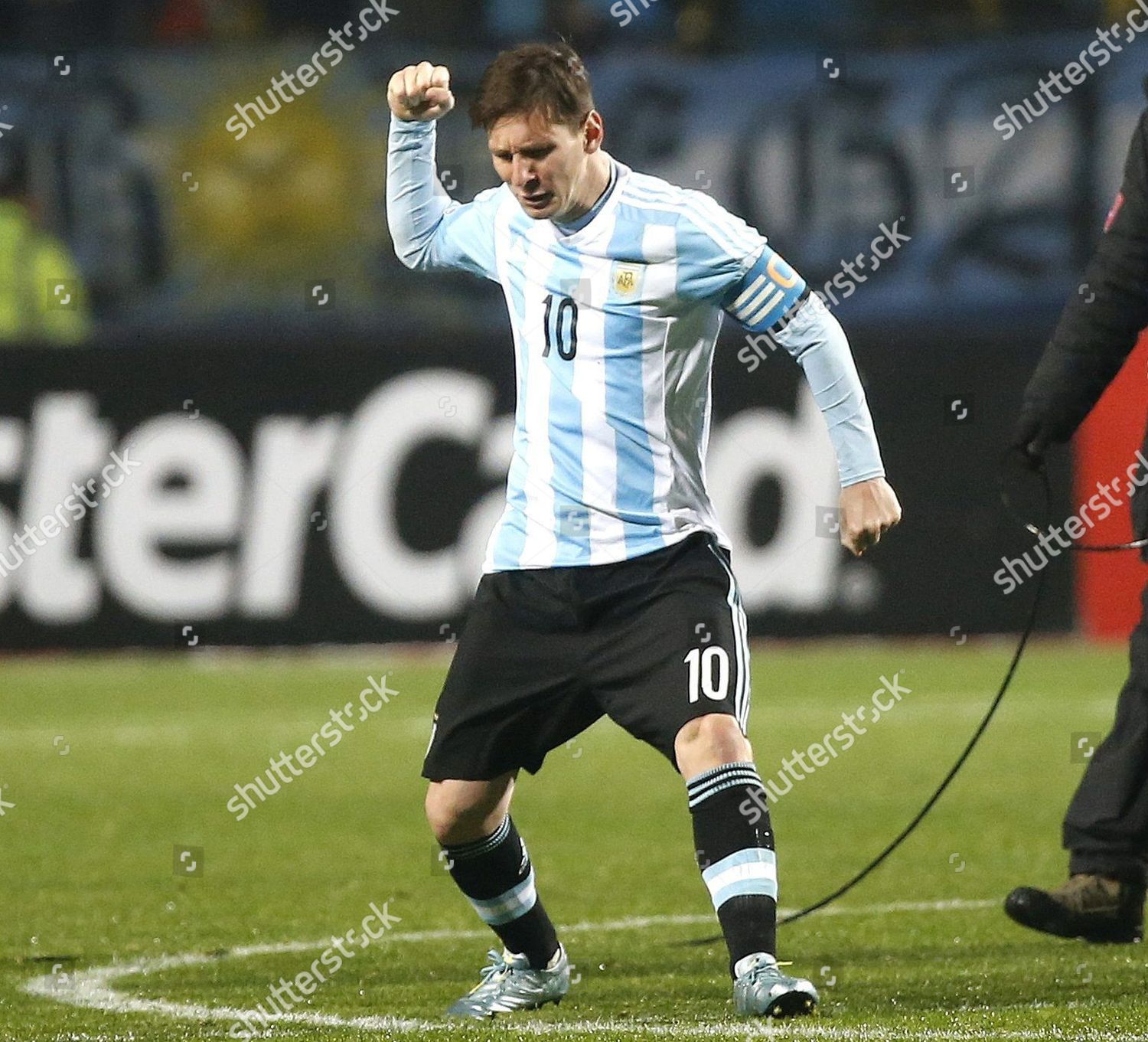 Argentinian Striker Lionel Messi Celebrates During Editorial Stock ...