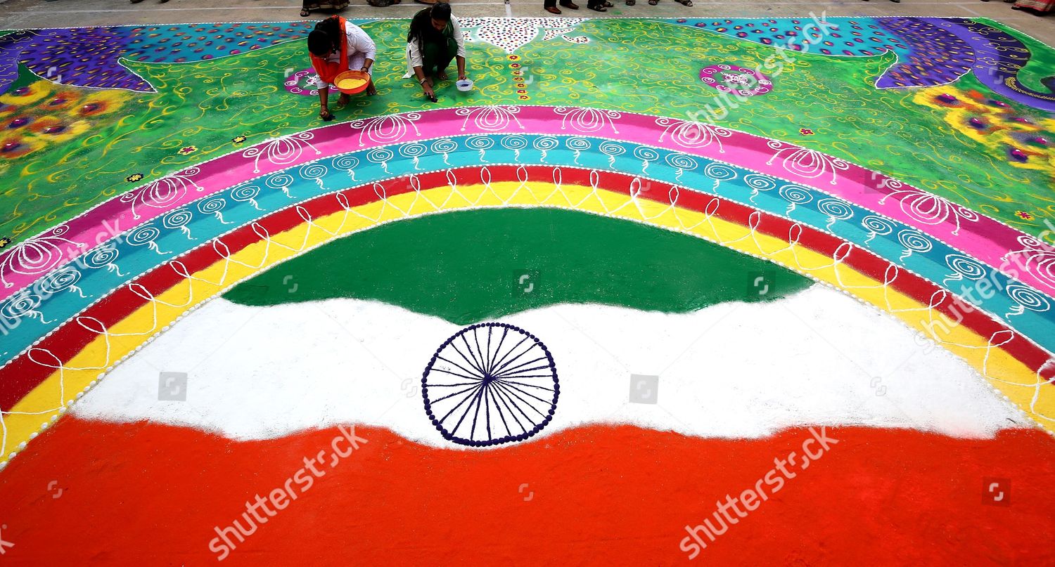 Indian Women Draw Tricolor National Flag Editorial Stock Photo - Stock ...