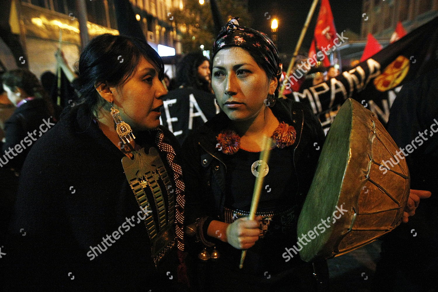 Hundreds Native Mapuches Demonstrate Santiago Chile Editorial Stock ...
