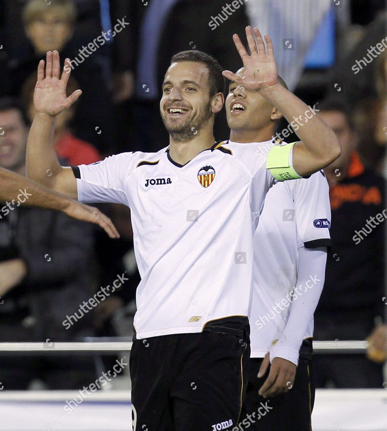 Valencias Striker Roberto Soldado Celebrates After Editorial Stock ...
