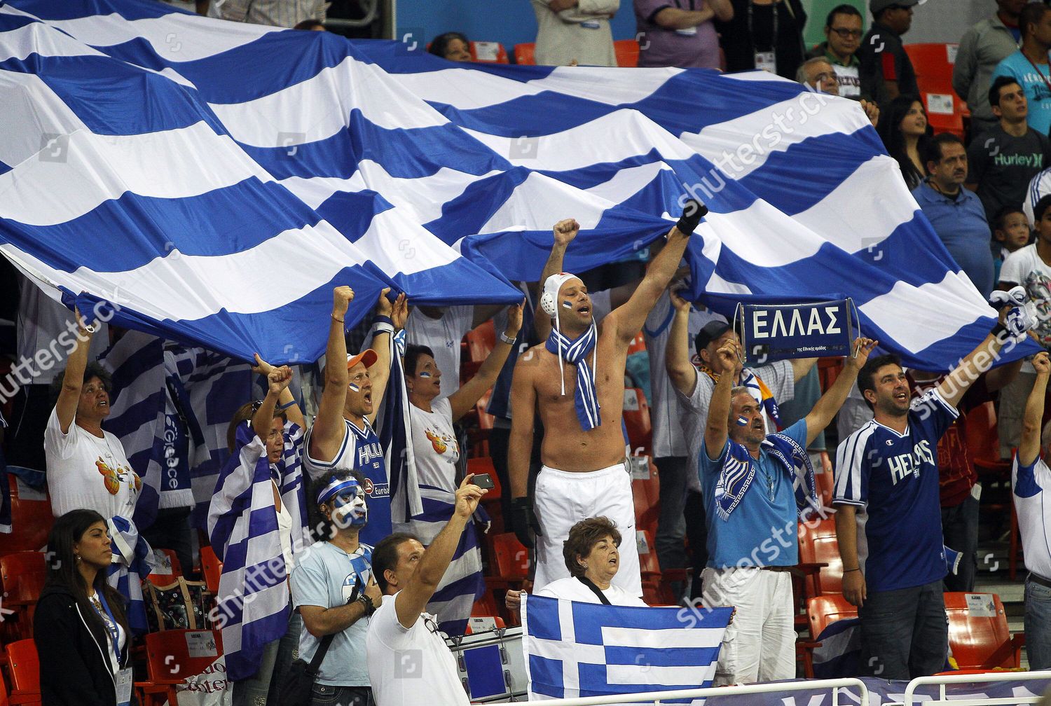 Greek Supporters Cheer Their Team During Editorial Stock Photo - Stock ...