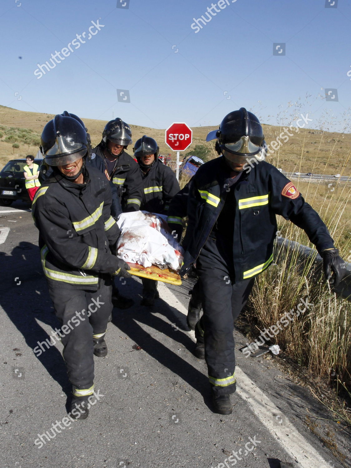 Firefighters Carry Corpse After Bus Crashed Editorial Stock Photo ...