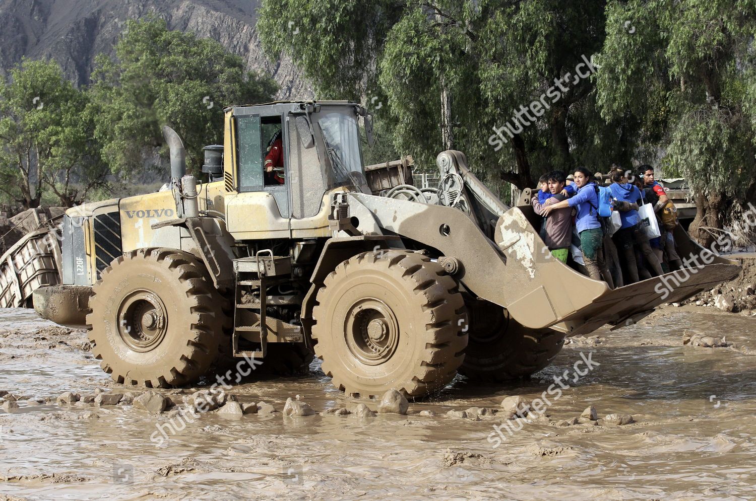 Backhoe Loader Moves Group People After Editorial Stock Photo - Stock ...