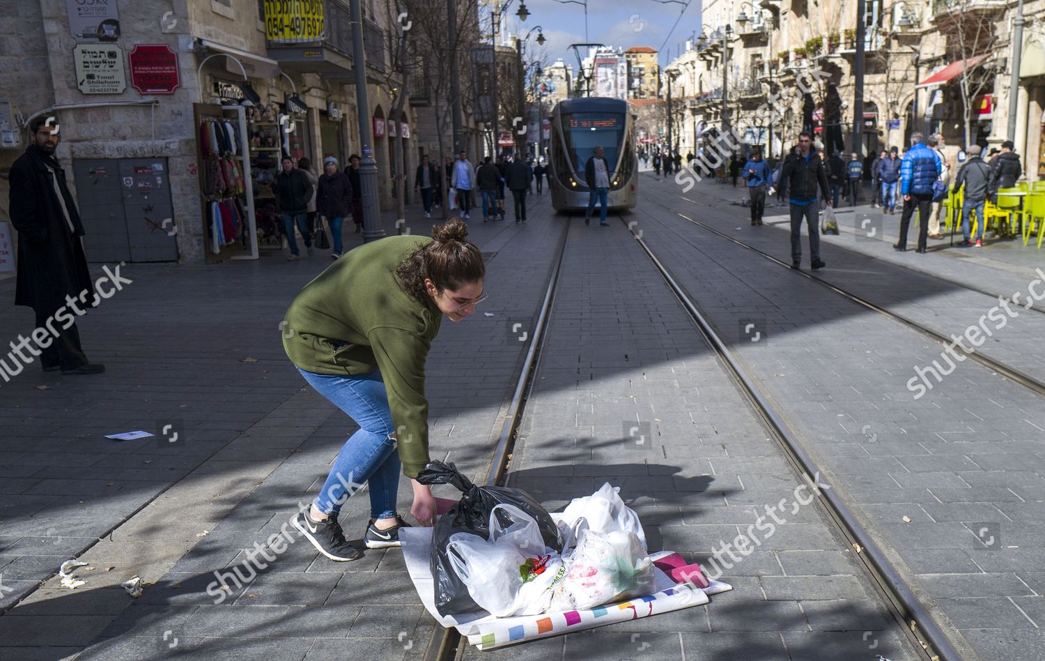 Unidentified Woman Removes Pile Garbage Tracks Editorial Stock Photo ...