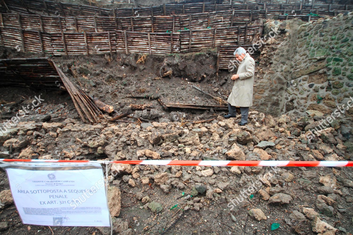 Expert Examines Rubble Collapsed Garden Wall Editorial Stock Photo ...