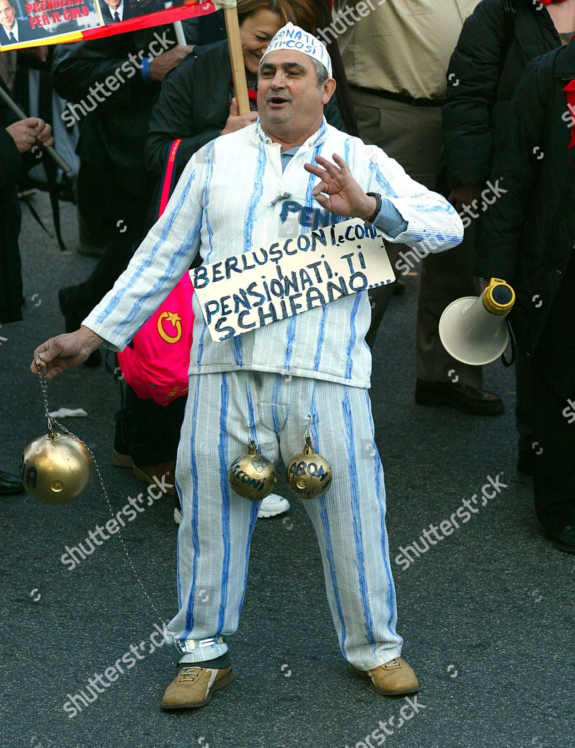 Italian Worker Dressed Convict Holds Sign Editorial Stock Photo - Stock ...