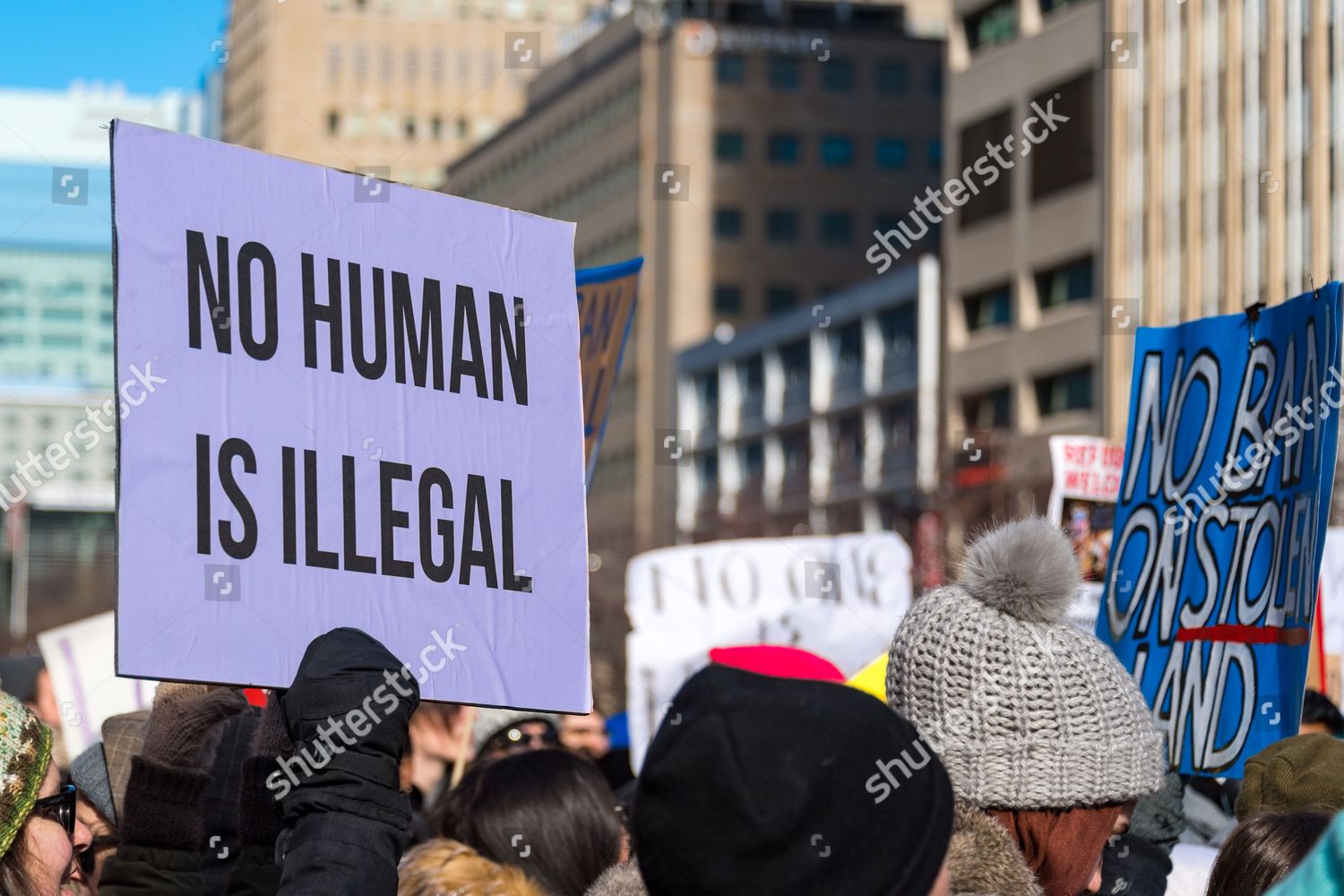 No Human Illegal Sign Multicultural Demonstrators Editorial Stock Photo ...