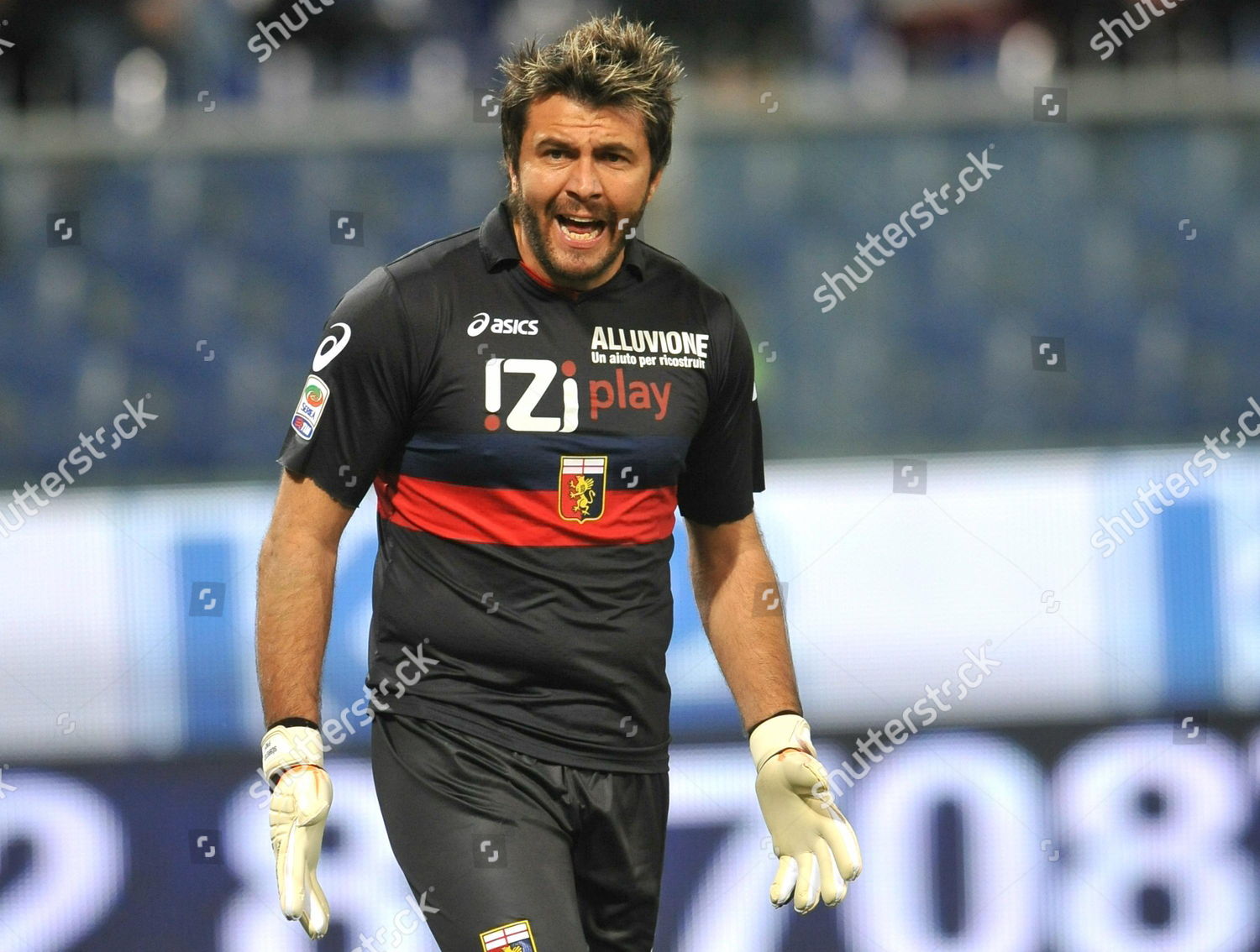 Genovas Goalkeeper Sebastien Frey Reacts During Editorial Stock Photo ...