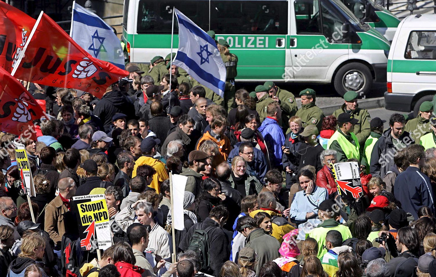 Leftist Demonstrators Carrying Israeli Flags Placards Editorial Stock ...