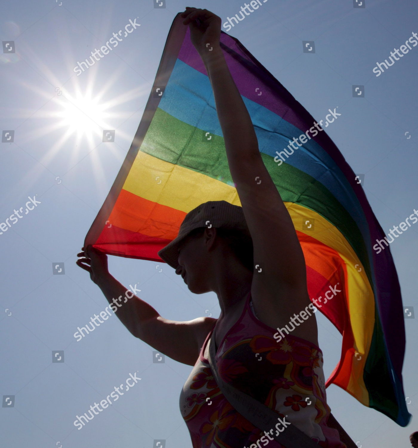 Protester Holds Rainbow Coloured Flag Closing Editorial Stock Photo ...