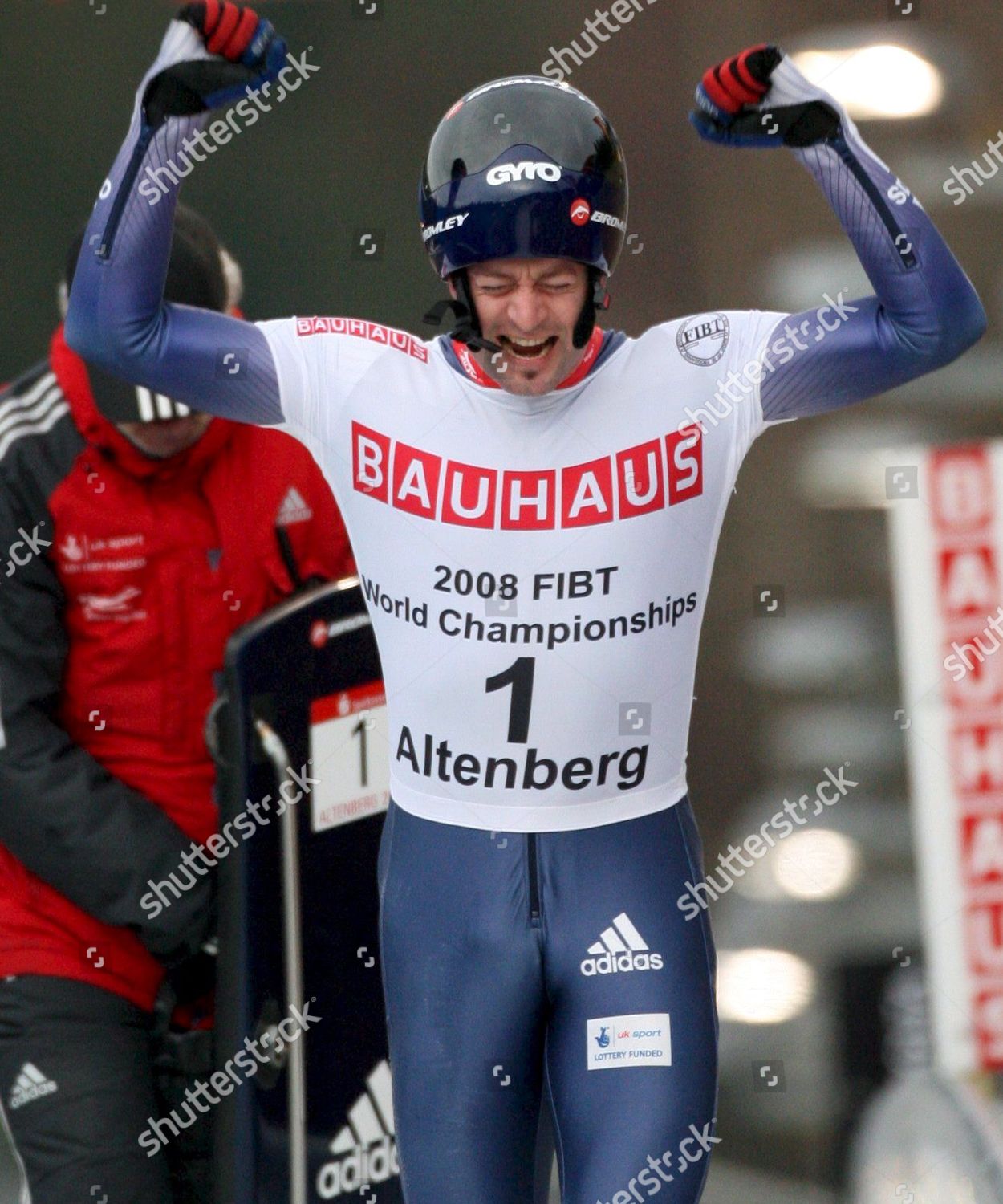 Britains Kristan Bromley Celebrates Victory Skeleton Editorial Stock ...