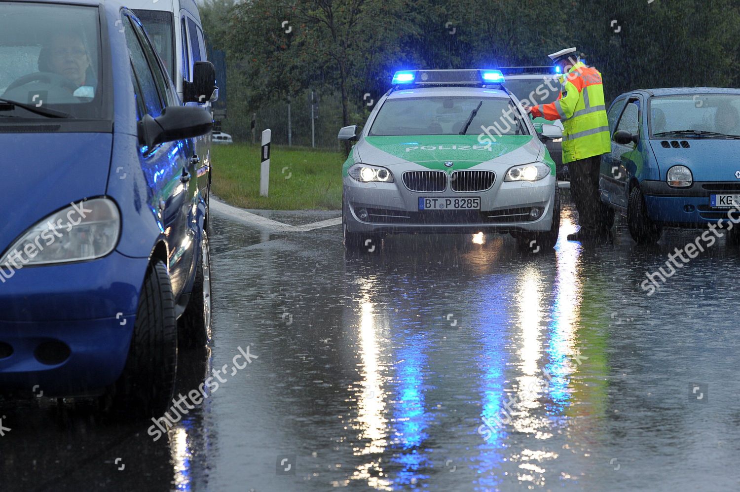 Blue Light Police Car Reflected On Editorial Stock Photo - Stock Image ...