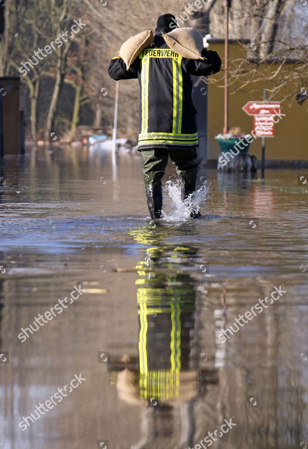 Firefighter Carries Sandbags Through Flood Waters Editorial Stock Photo ...