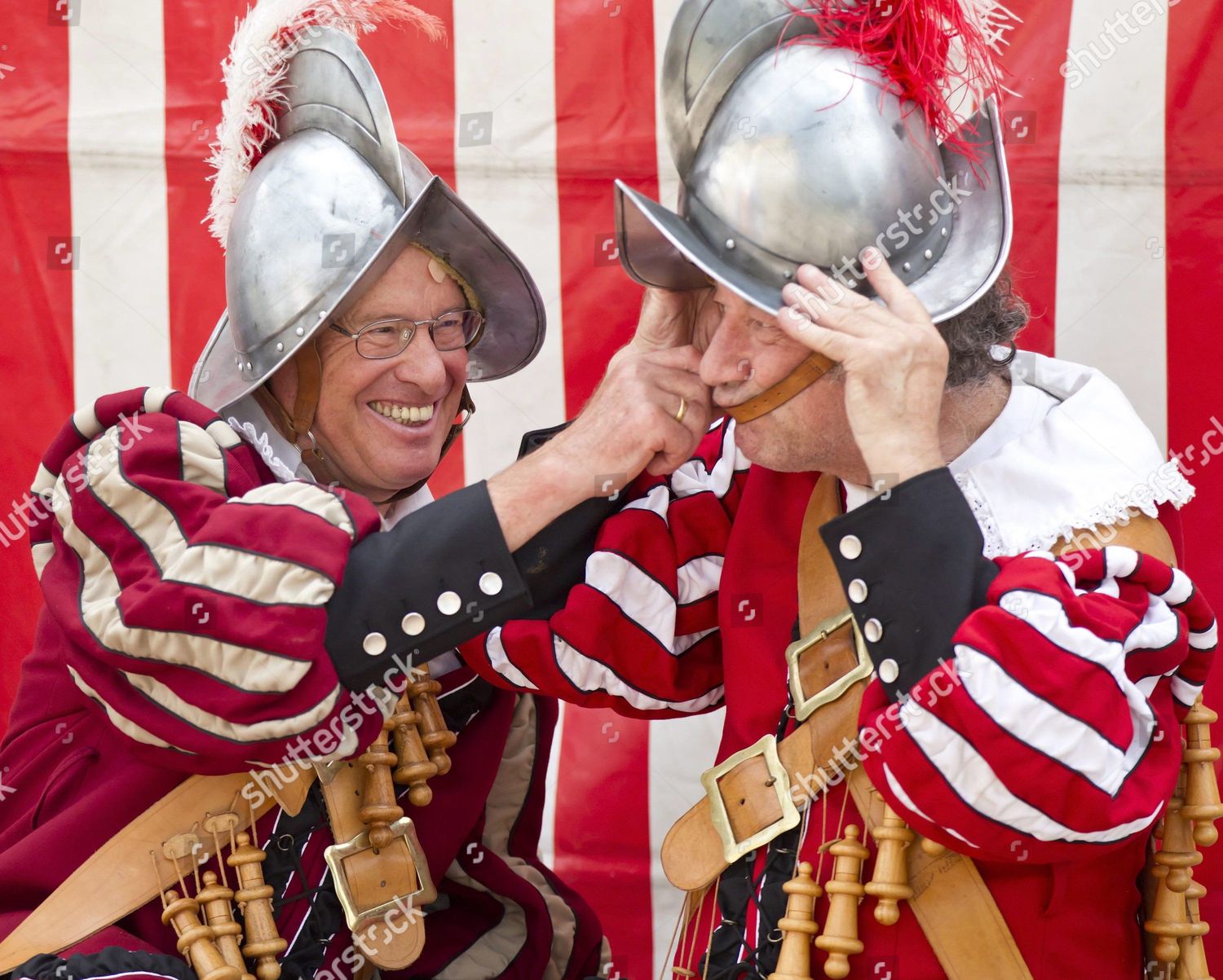 Riflemen Traditional Uniforms Adjust Landsknecht Helmet Editorial Stock ...