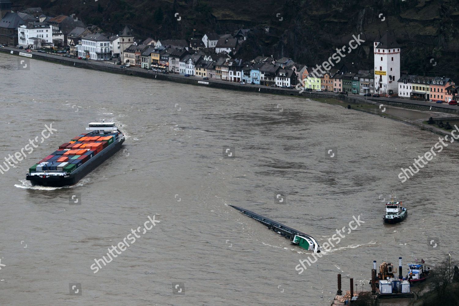 Container Ship Passes By Capsized Barge Editorial Stock Photo - Stock ...