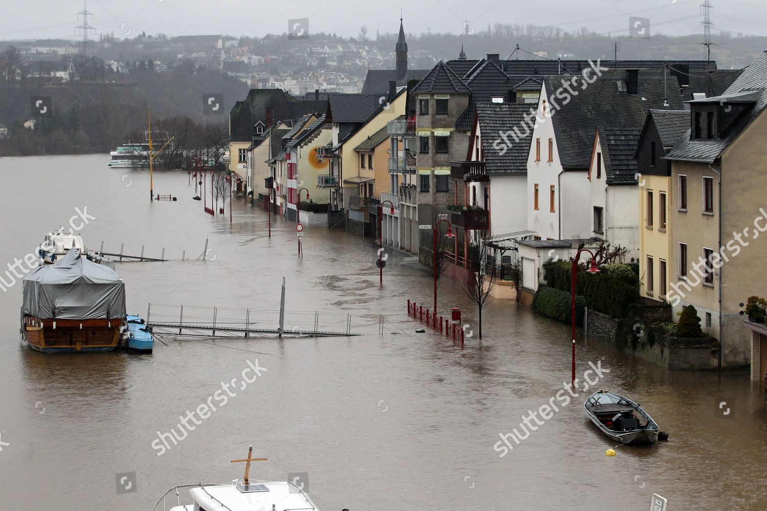Riverfront Flooded On Rhine Island Niederwerth Editorial Stock Photo