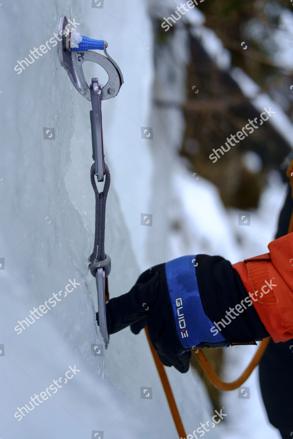 Ice Climber Clips His Rope Into Editorial Stock Photo - Stock Image ...