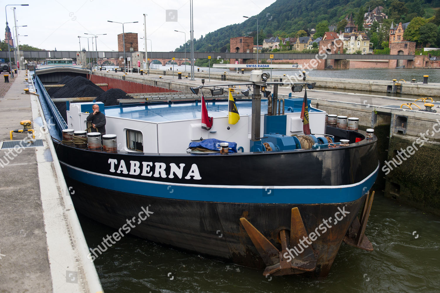 Inland Vessel Enters Sluice Heidelberg Germany Editorial Stock Photo ...