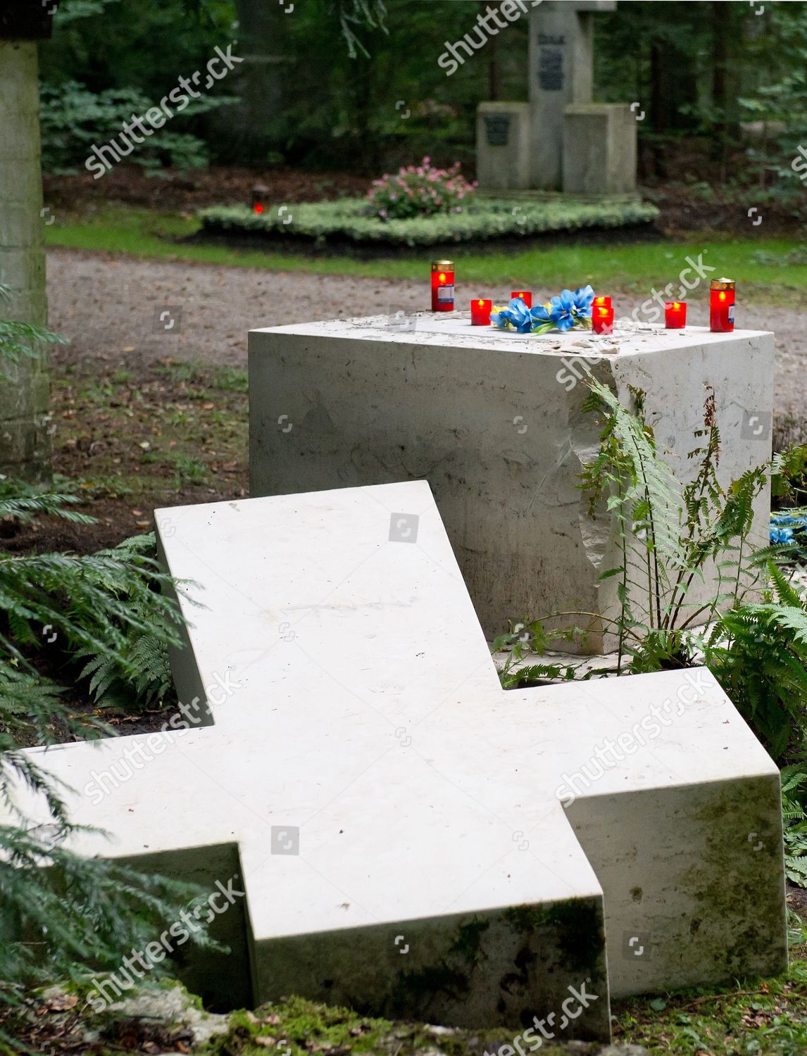 Candles Stand Lit On Gravestone Defiled Editorial Stock Photo - Stock ...