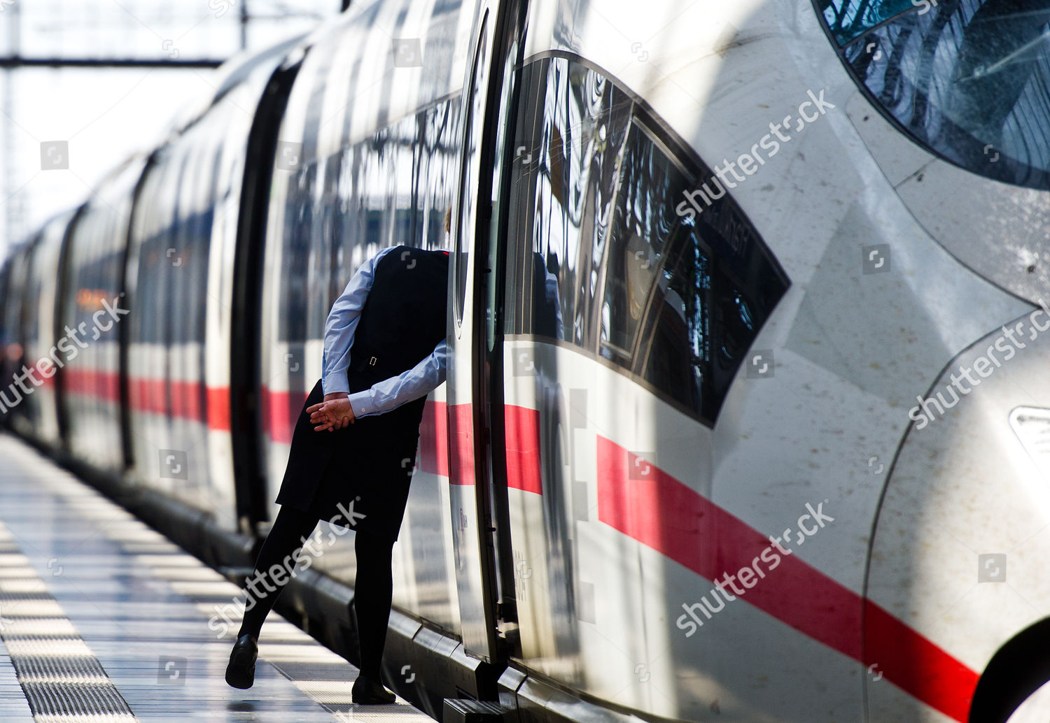 Train Conductor Looks Through Door Into Editorial Stock Photo - Stock ...