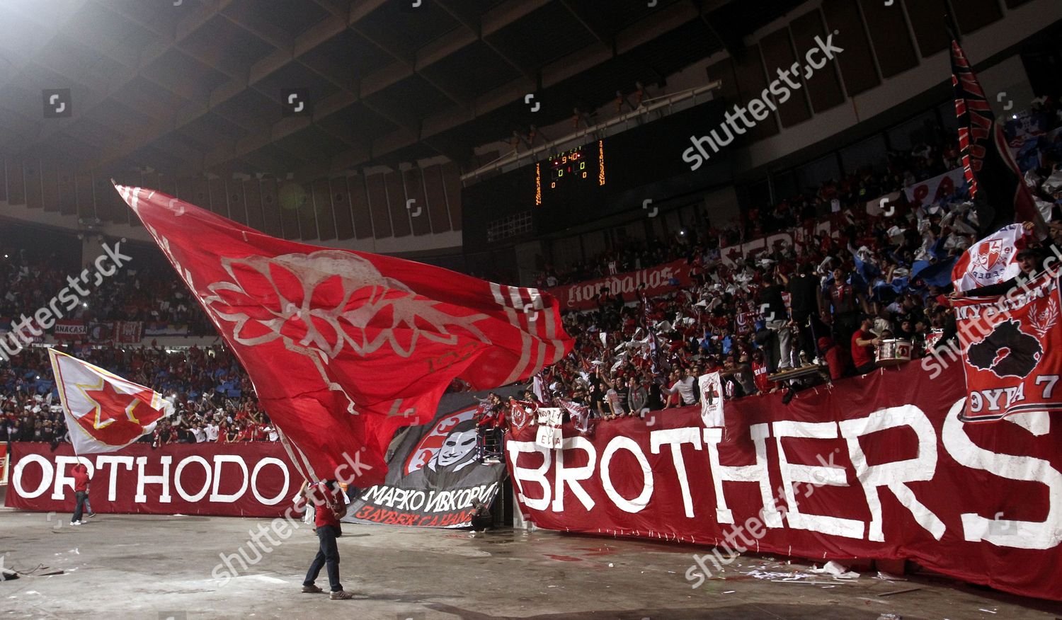 Fans Olympiacos Piraeus Wave Banners Flags Editorial Stock Photo ...