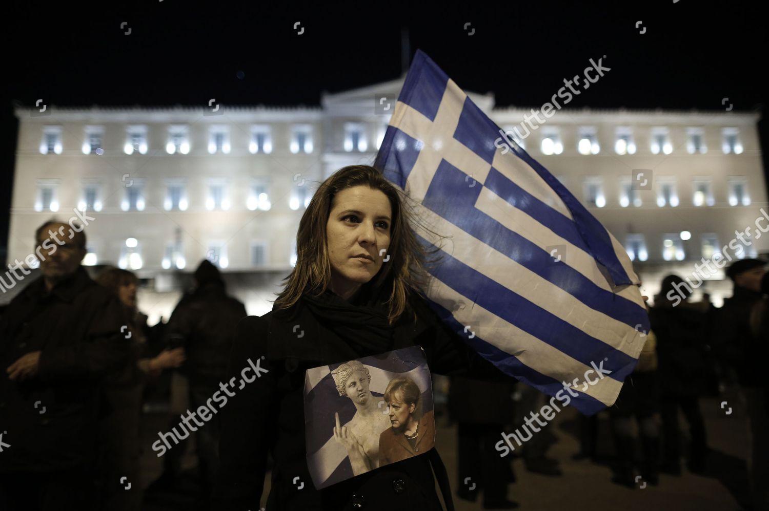 Protester Holds Greek Flag During Rally Editorial Stock Photo - Stock ...