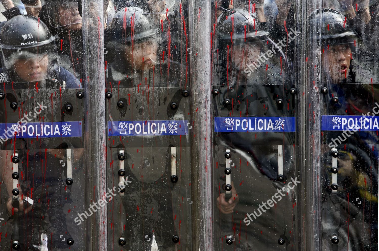 Police Officers Hide Behind Their Shields Editorial Stock Photo - Stock ...