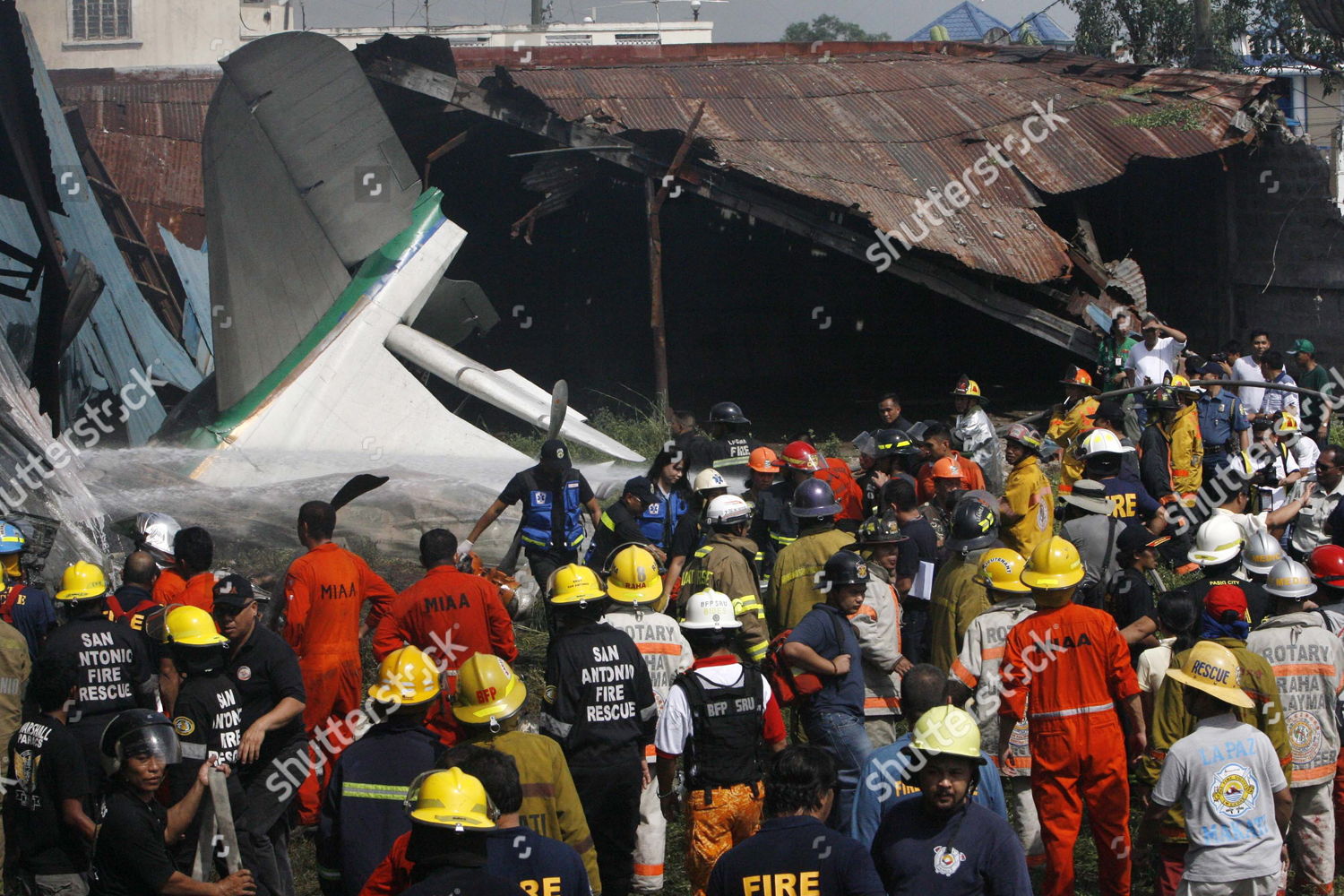 Filipino Firefighters Extinguish Fire Private Aircraft Editorial Stock ...
