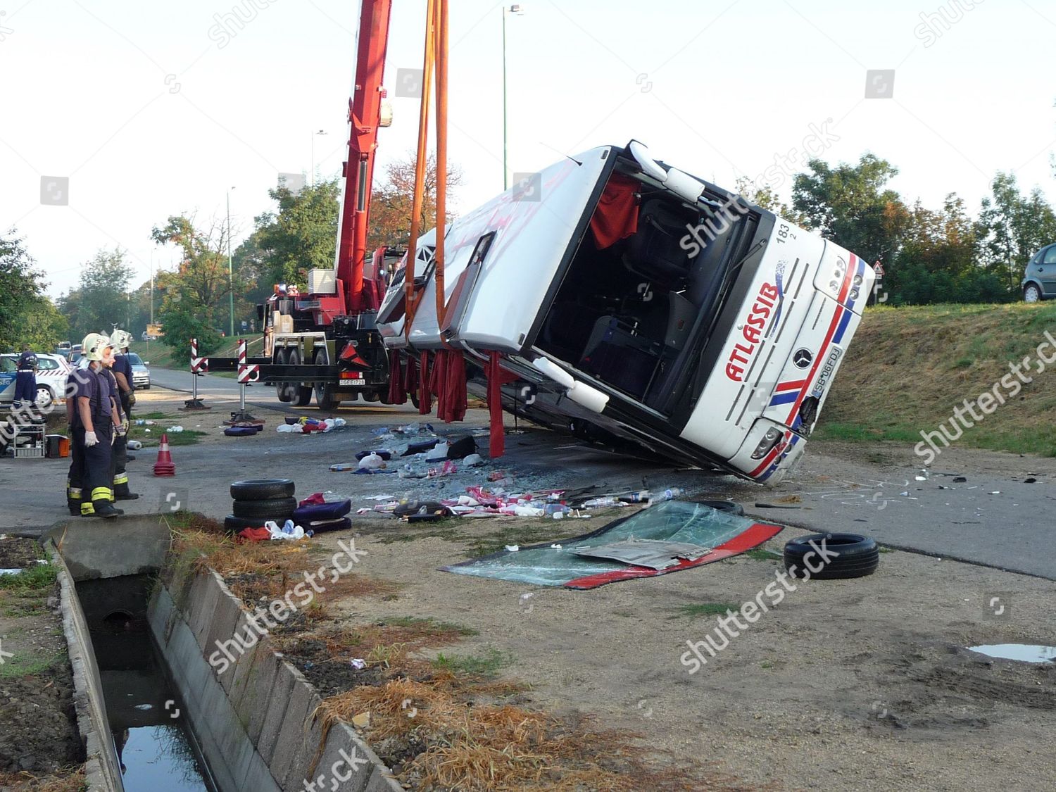 Firefighters Stand Romanian Bus Upright After Editorial Stock Photo ...